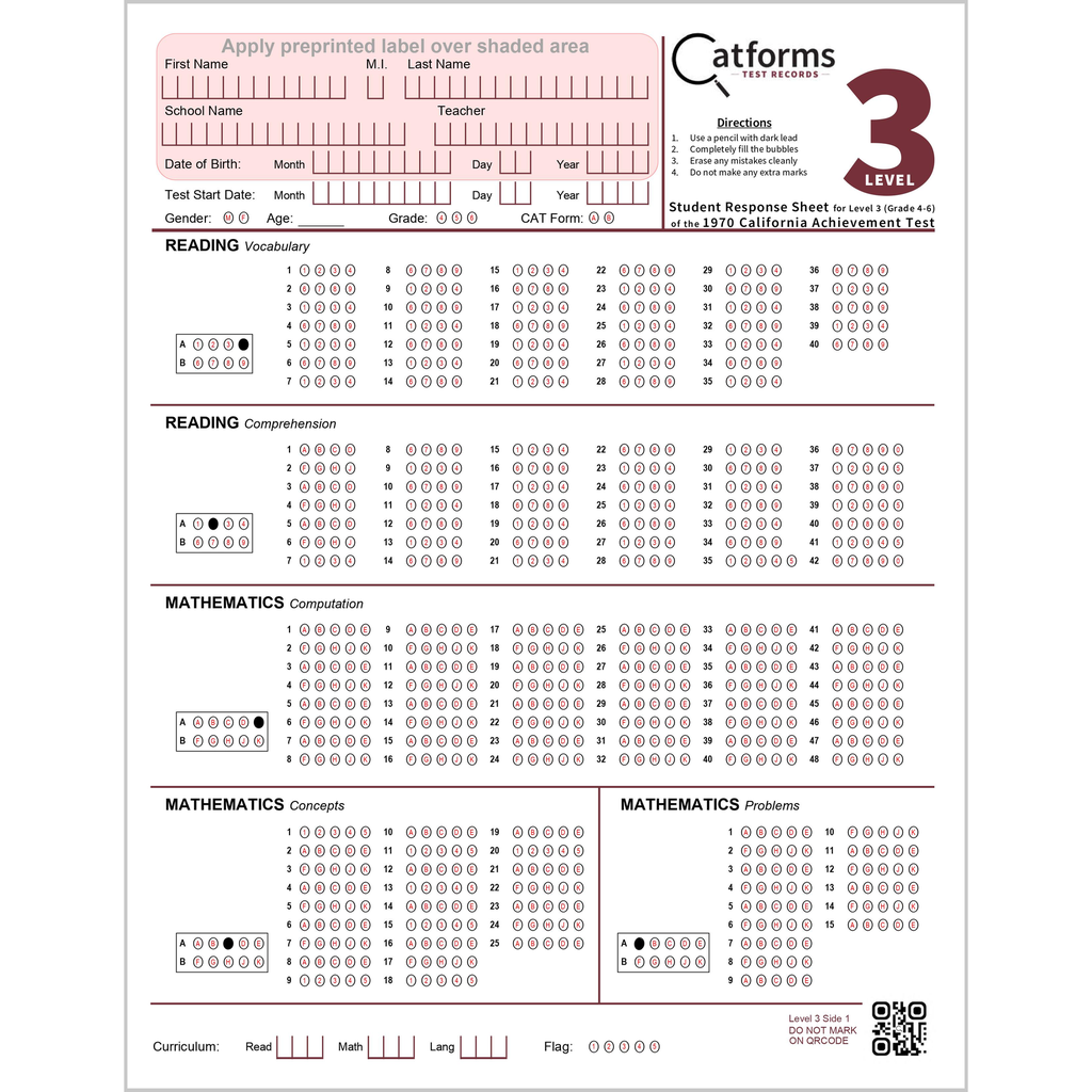 Level 3 Response Sheet & Scoring | Catforms LLC